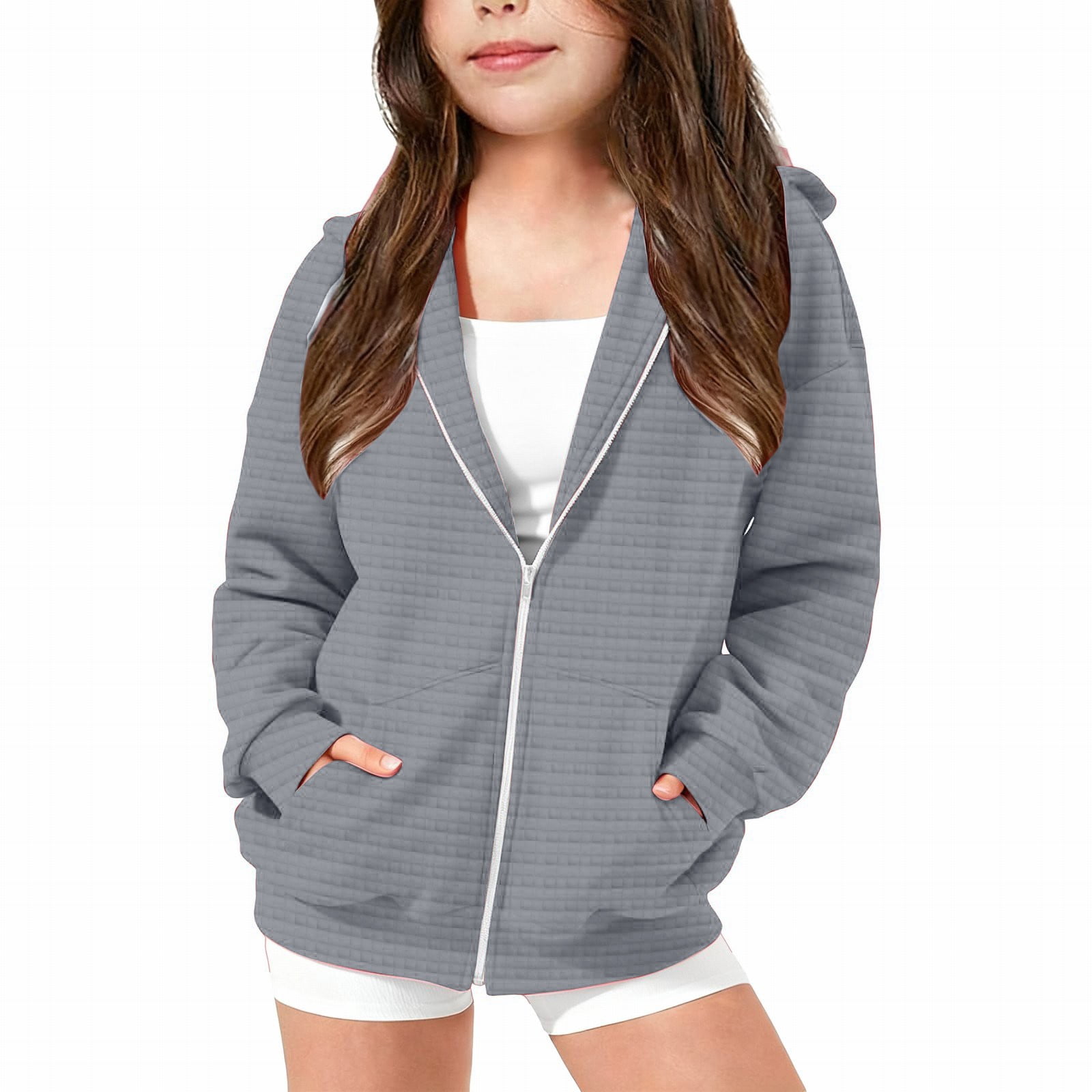 EnJoCho Girls Zip Up Hoodie Teen Full Zip Oversized Textured Sweatshirt ...