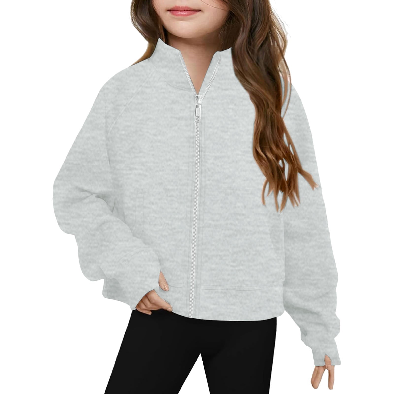 EnJoCho Girls Zip Up Jacket Crop Sweatshirt Full Zip Athletic Coat ...