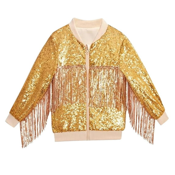EnJoCho Girls Zip up Sequins Tassel Jackets Long Sleeve Sparkly Fashion ...