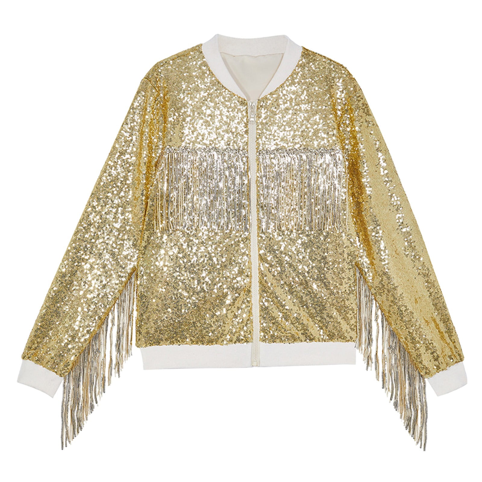 EnJoCho Girls Zip up Sequins Tassel Jackets Long Sleeve Sparkly Fashion ...