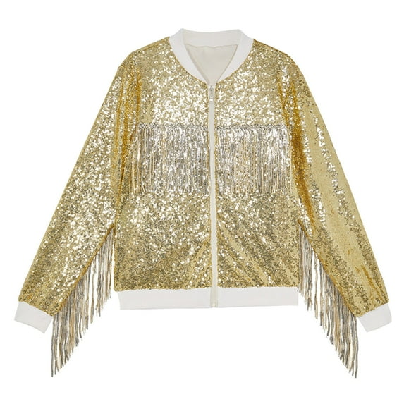 EnJoCho Girls Zip up Sequins Tassel Jackets Long Sleeve Sparkly Fashion ...