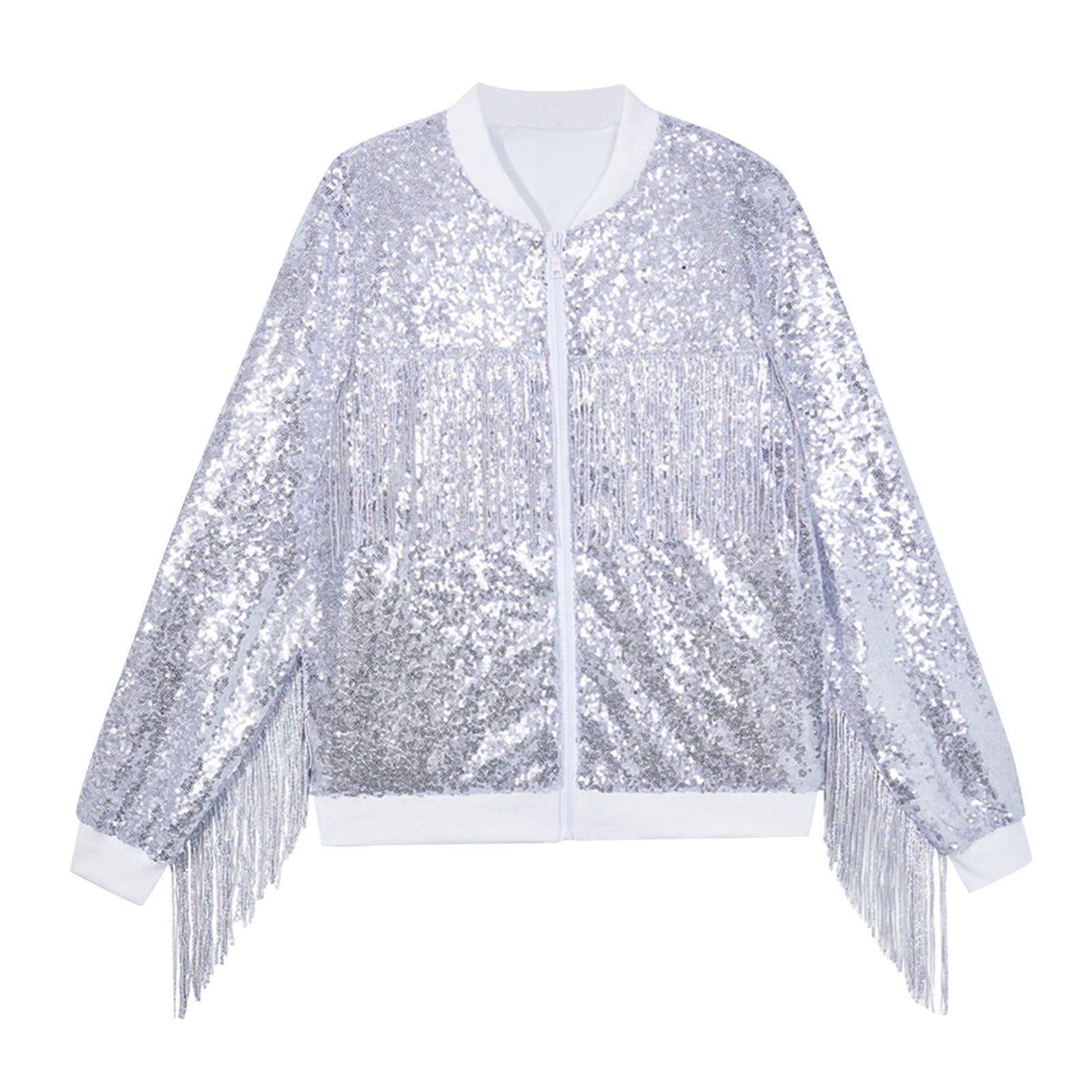EnJoCho Girls Zip up Sequins Tassel Jackets Long Sleeve Sparkly Fashion ...