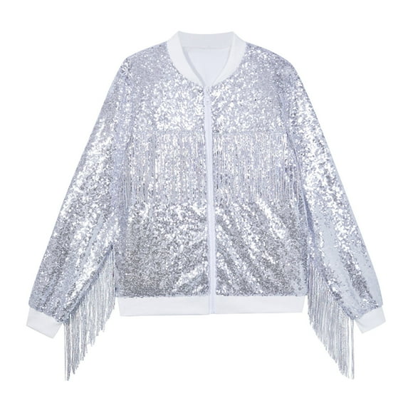 EnJoCho Girls Zip up Sequins Tassel Jackets Long Sleeve Sparkly Fashion ...
