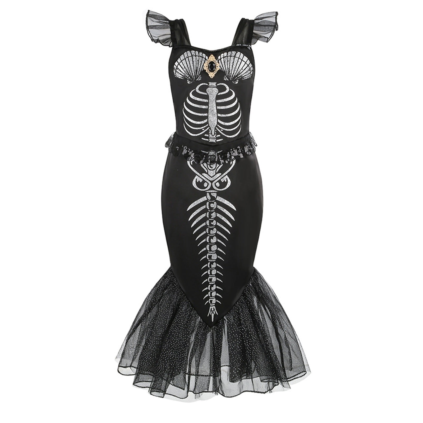 EnJoCho Girls 𝖬ermaid Skeleton Dress Black Princess Tutu Halloween ...