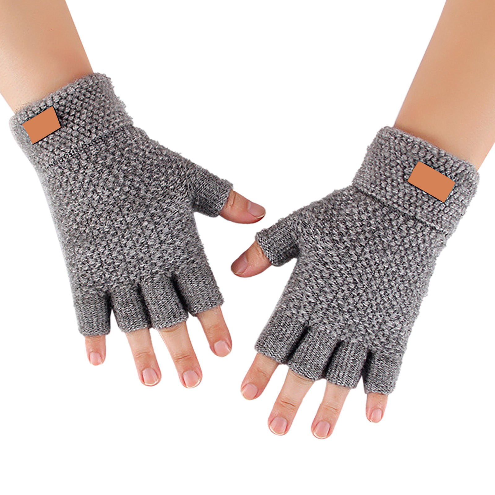 EnJoCho Half Finger Warm Knit Gloves For Adult Thickened Open Finger ...