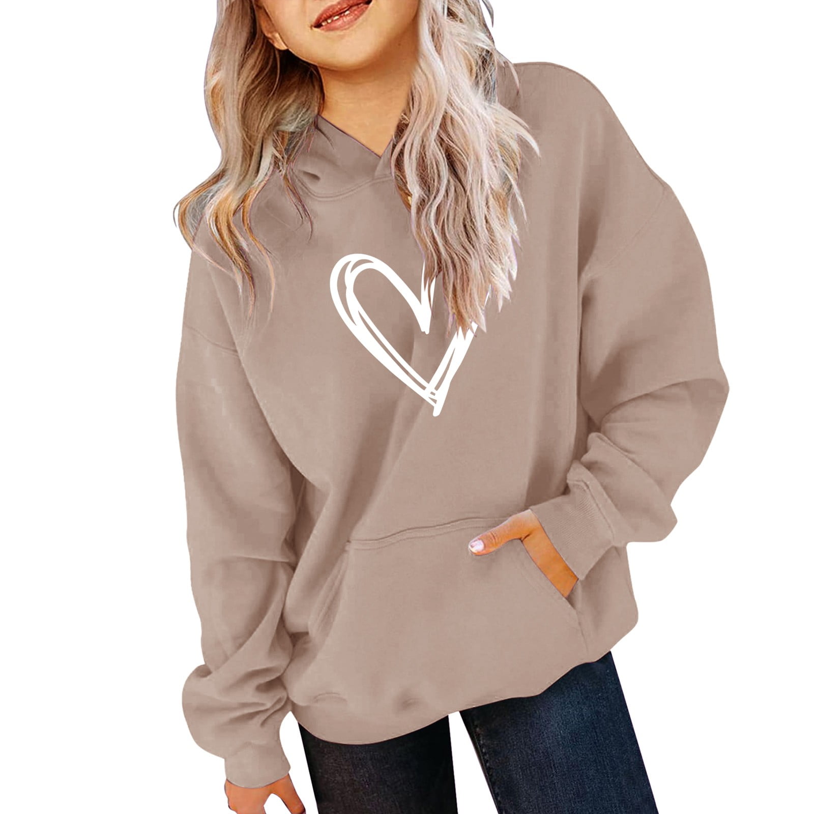 EnJoCho Hoodies for Girls Oversized Hoodie Cute Heart Graphic Print ...