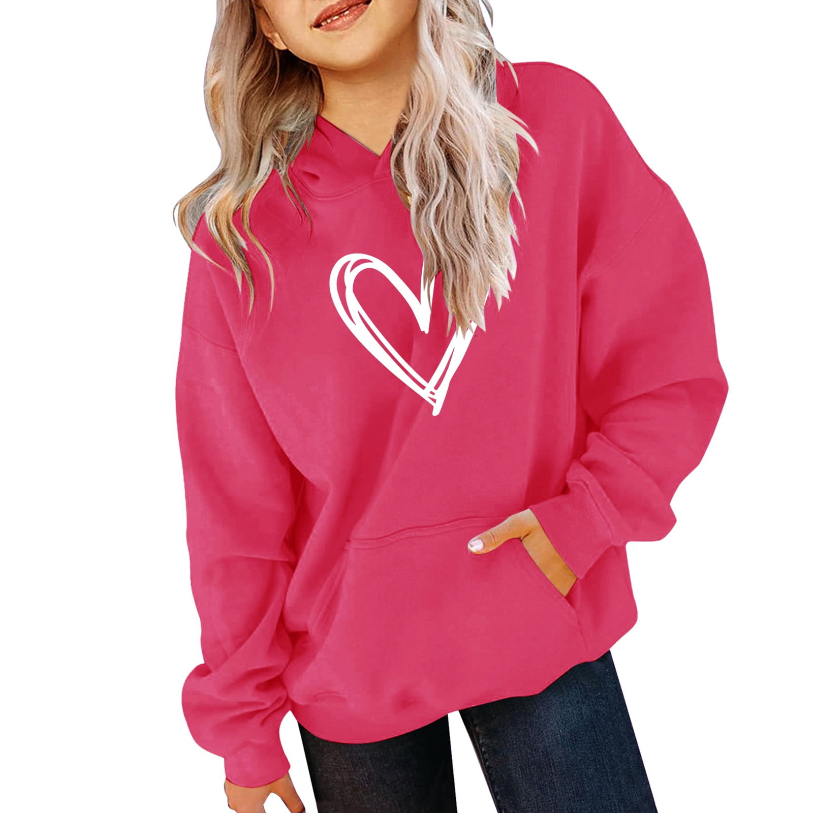 EnJoCho Hoodies for Girls Oversized Hoodie Cute Heart Graphic Print ...