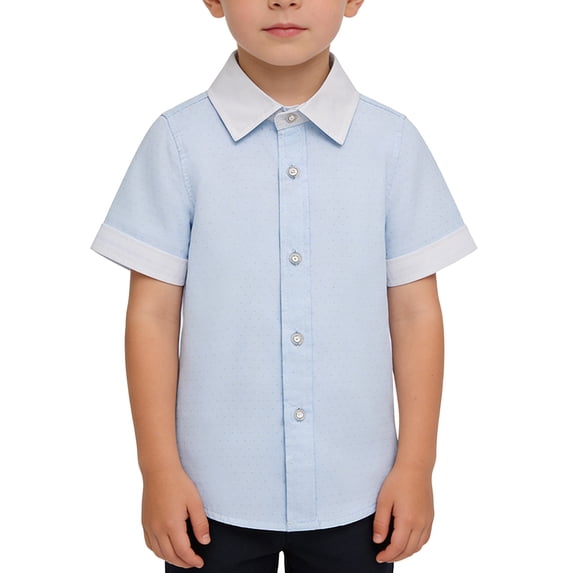EnJoCho Kids Boys Button Down Shirt Short Sleeve Plain Lapel Lapel ...