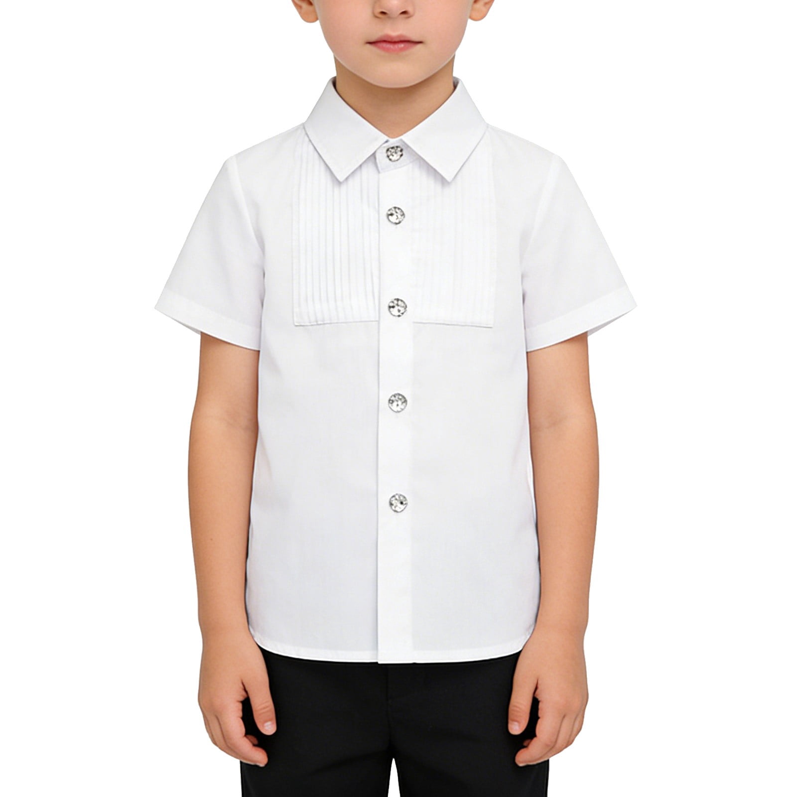EnJoCho Kids Boys Button Down Shirt Short Sleeve Plain Lapel Lapel ...