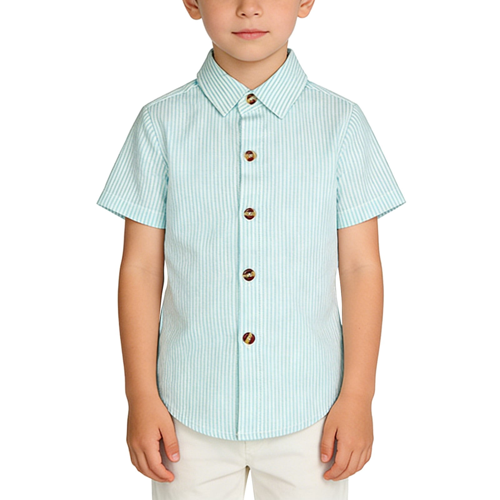 EnJoCho Kids Boys Button Down Shirt Short Sleeve Plain Lapel Lapel ...