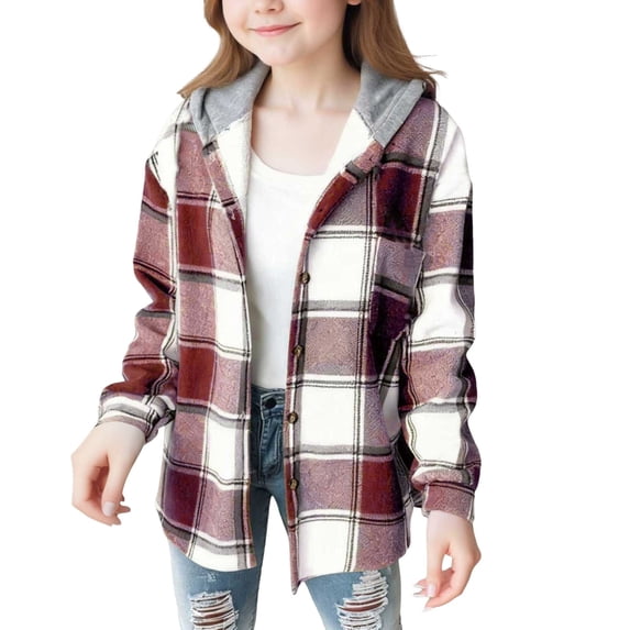 EnJoCho Kids Flannel Shirt Jacket Plaid Fleec𝖾 Lined Hooded Button Down ...
