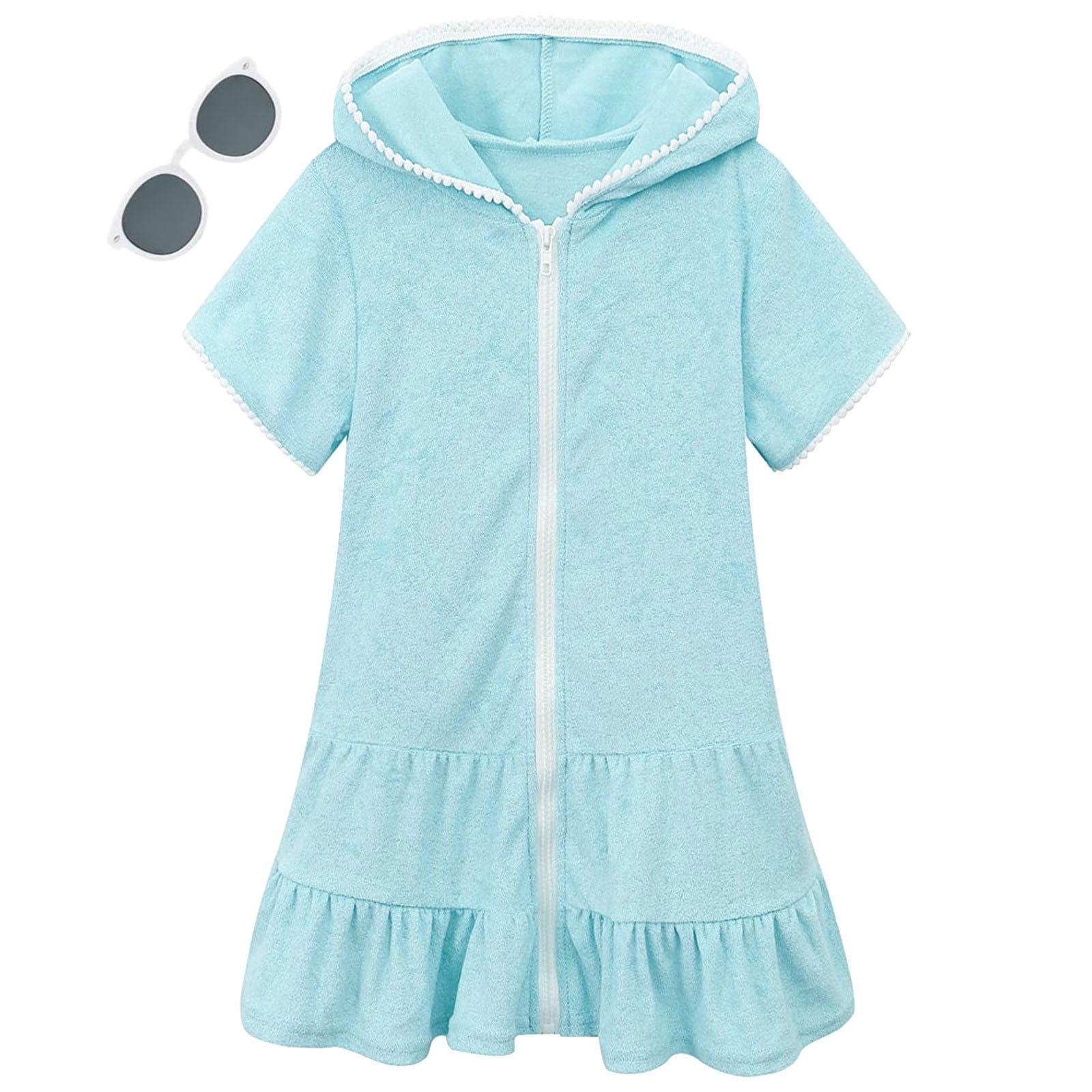 EnJoCho Kids Girl Swim Cover Up Hooded With Sunglasses Zip-Up Tie Dye ...