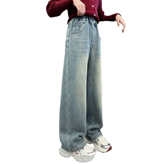 EnJoCho Kids Girls Elastic Waist Wide Leg Baggy Denim Pants Straight ...