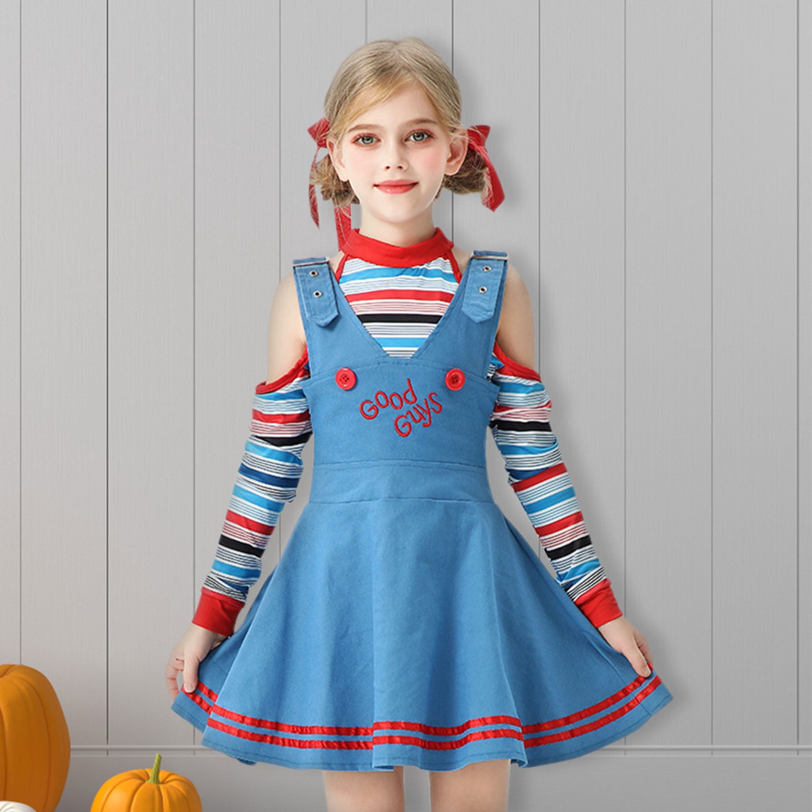 EnJoCho Kids Girls Scary Doll Dress Halloween Rainbow Stripe Shirt ...
