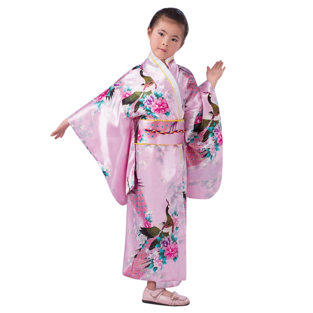 EnJoCho Kids Kimono Bathrobe Outfits Girls Traditional Japanese Style ...