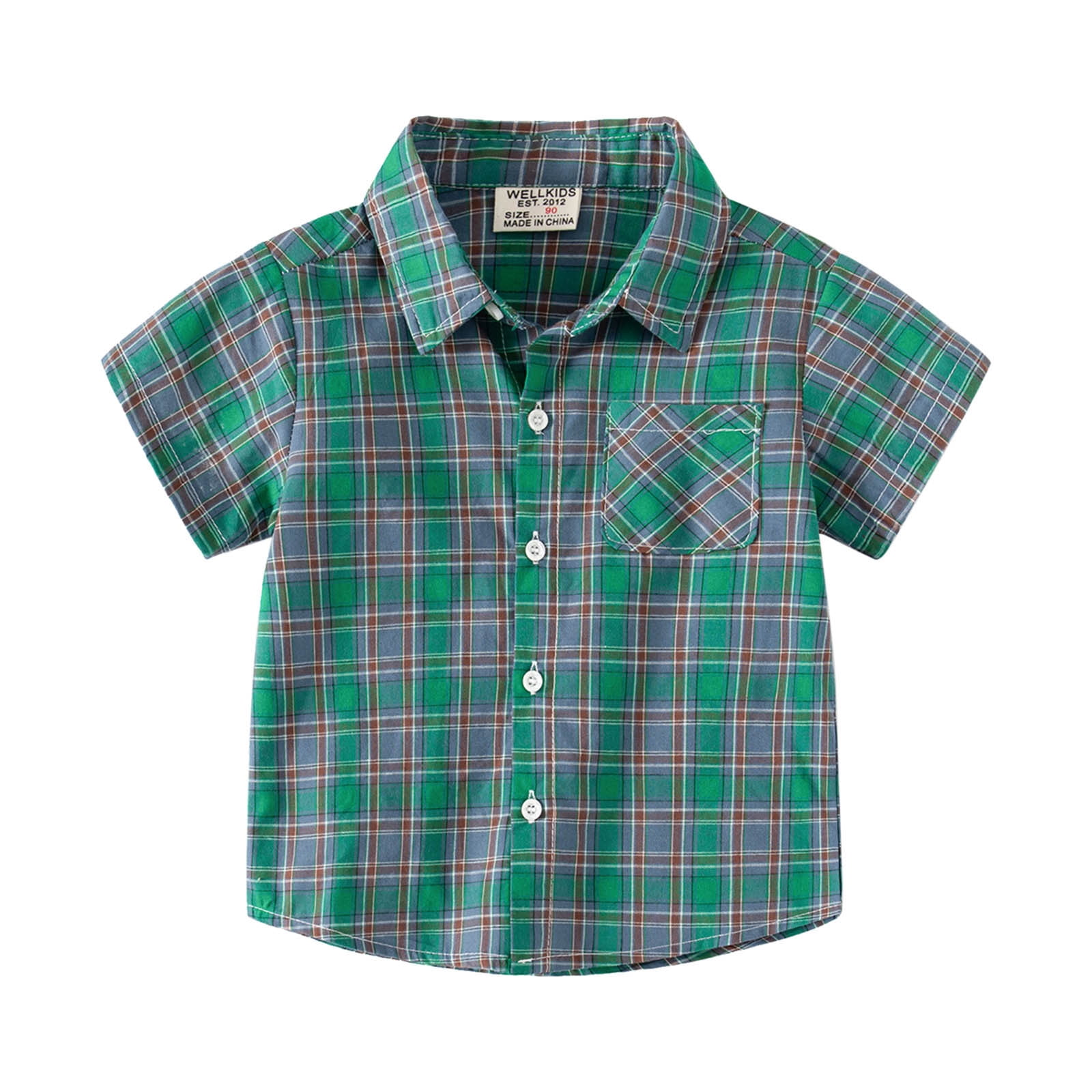 EnJoCho Kids Summer Hawaii Tops Toddler Gentle Shirt Green Plaid Short ...