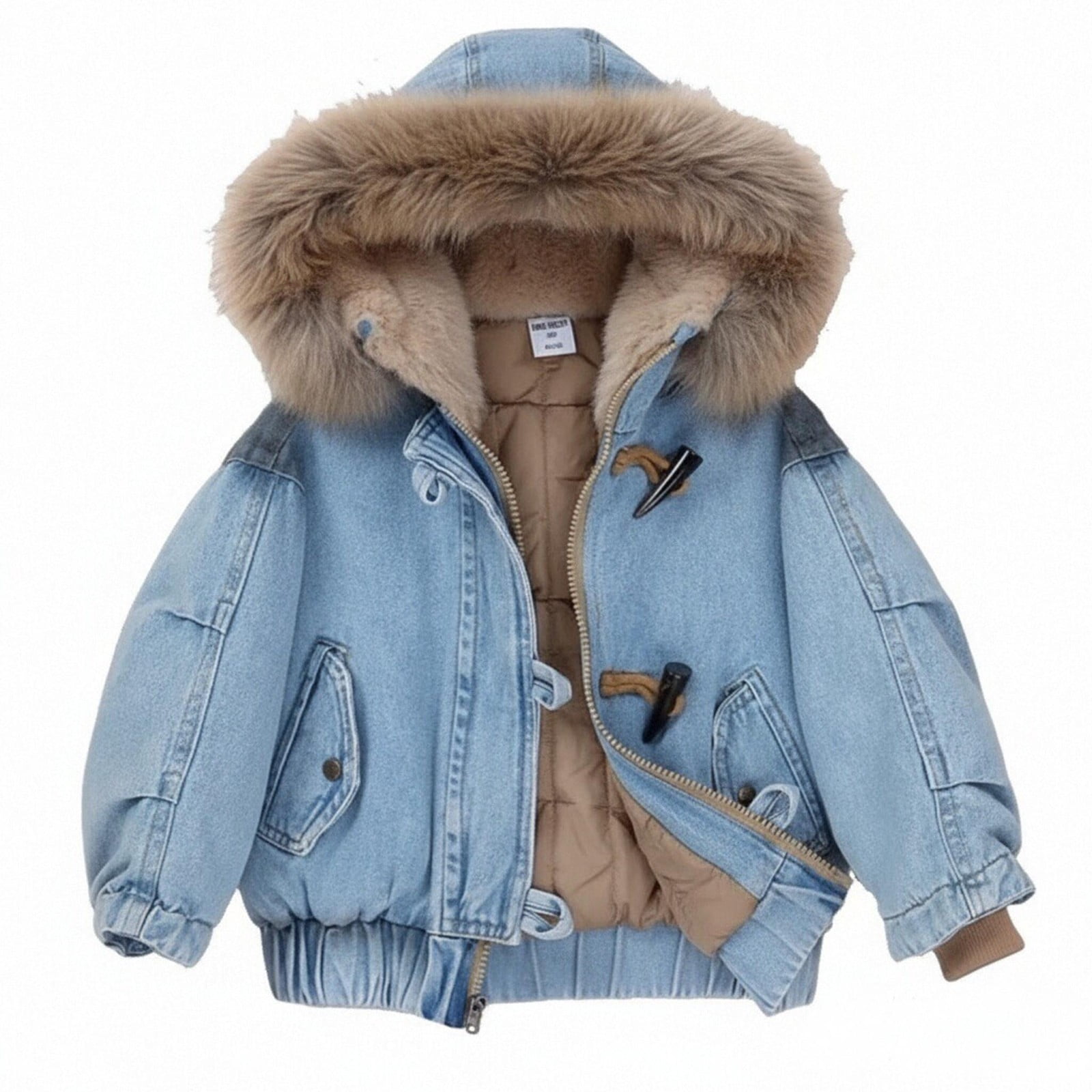 EnJoCho Kids Toddler Boys Girls Fleec𝖾 Lined Denim Fa𝗎x F𝗎r Hood Fuzzy ...