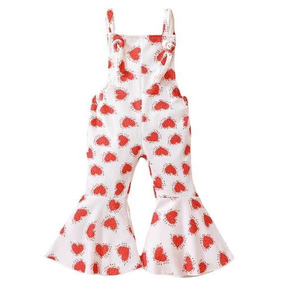 EnJoCho Kids Valentines Overalls Heart Print 𝖱omper Jumpsuit Bell ...