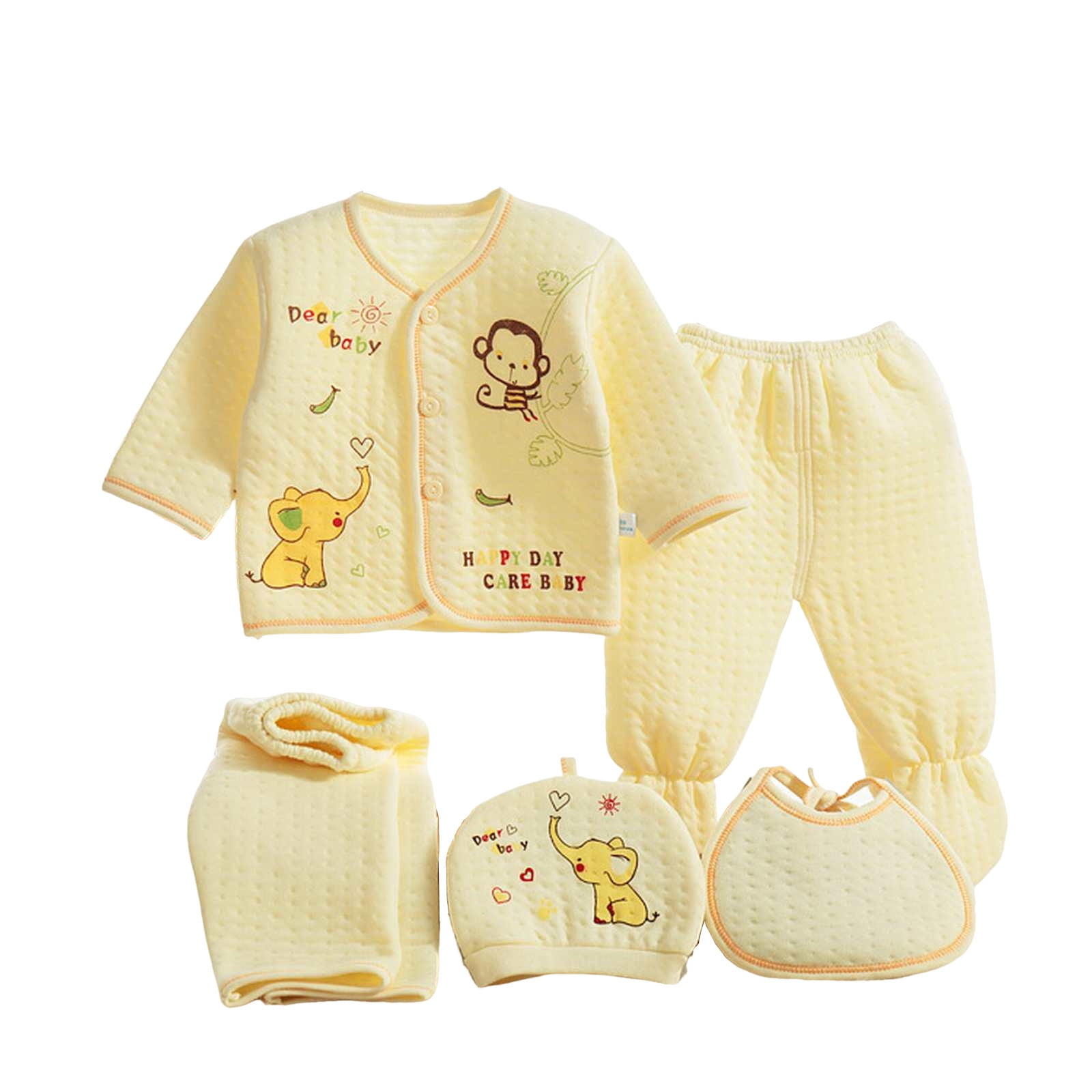 EnJoCho Month Baby Clothe Set 5PCS Girl Cartoon Outfits Boy +Bib Long Tops+Hat+Pants Baby Sleeve ...