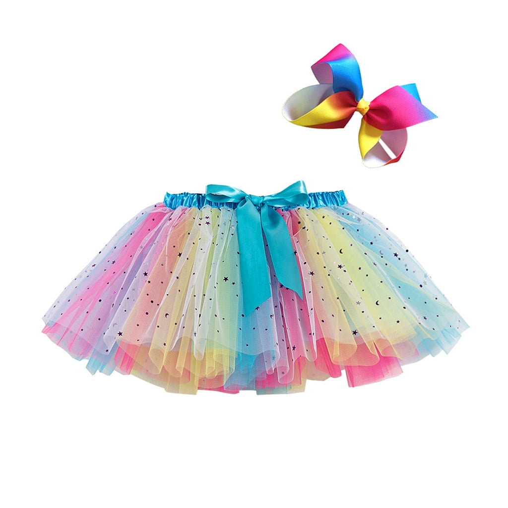 EnJoCho Rainbow Tulle Tutu Skirt With Wings Set For Kids Floral Mesh ...