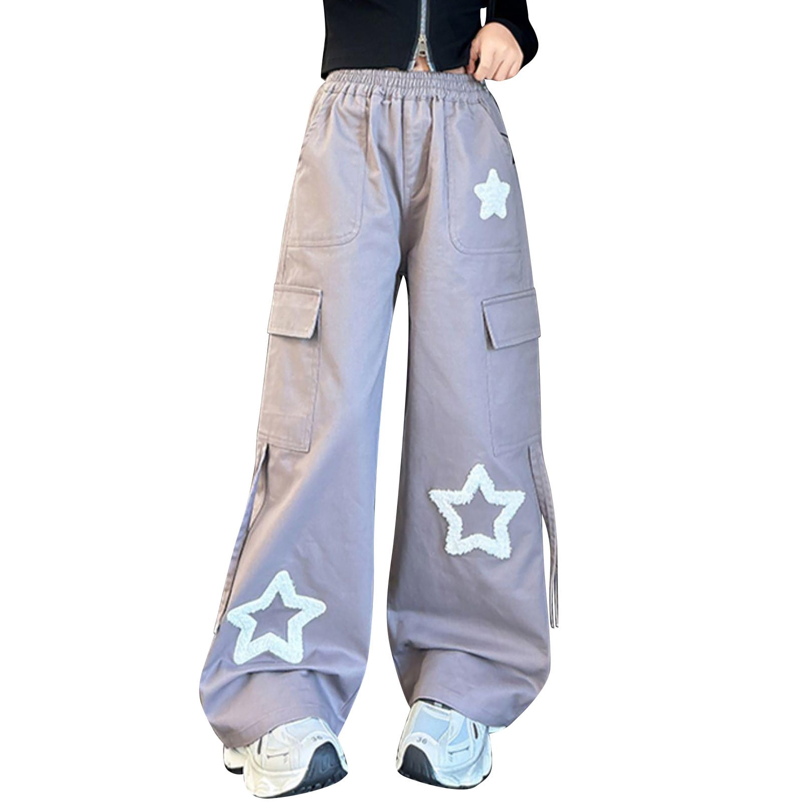 EnJoCho Star Cargo Baggy Pants Girls Kids High Elastic Waist Embroidery ...