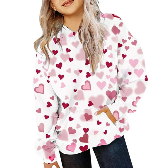 EnJoCho Teen Girl Oversized Hoodies Cute Heart Graphic Pullover Long ...