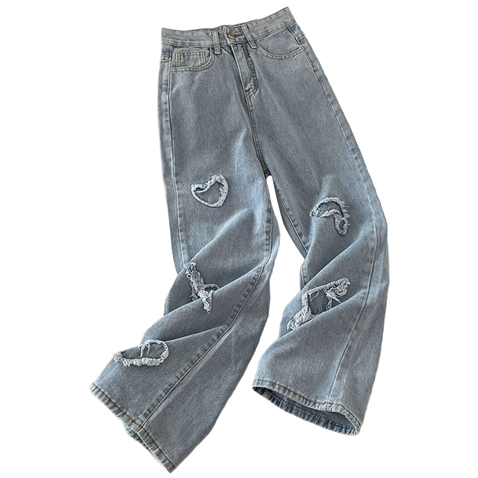 EnJoCho Teen Girls Heart Jeans 2026 Summer Baggy 𝖸𝟤𝖪 High Waist Wide ...
