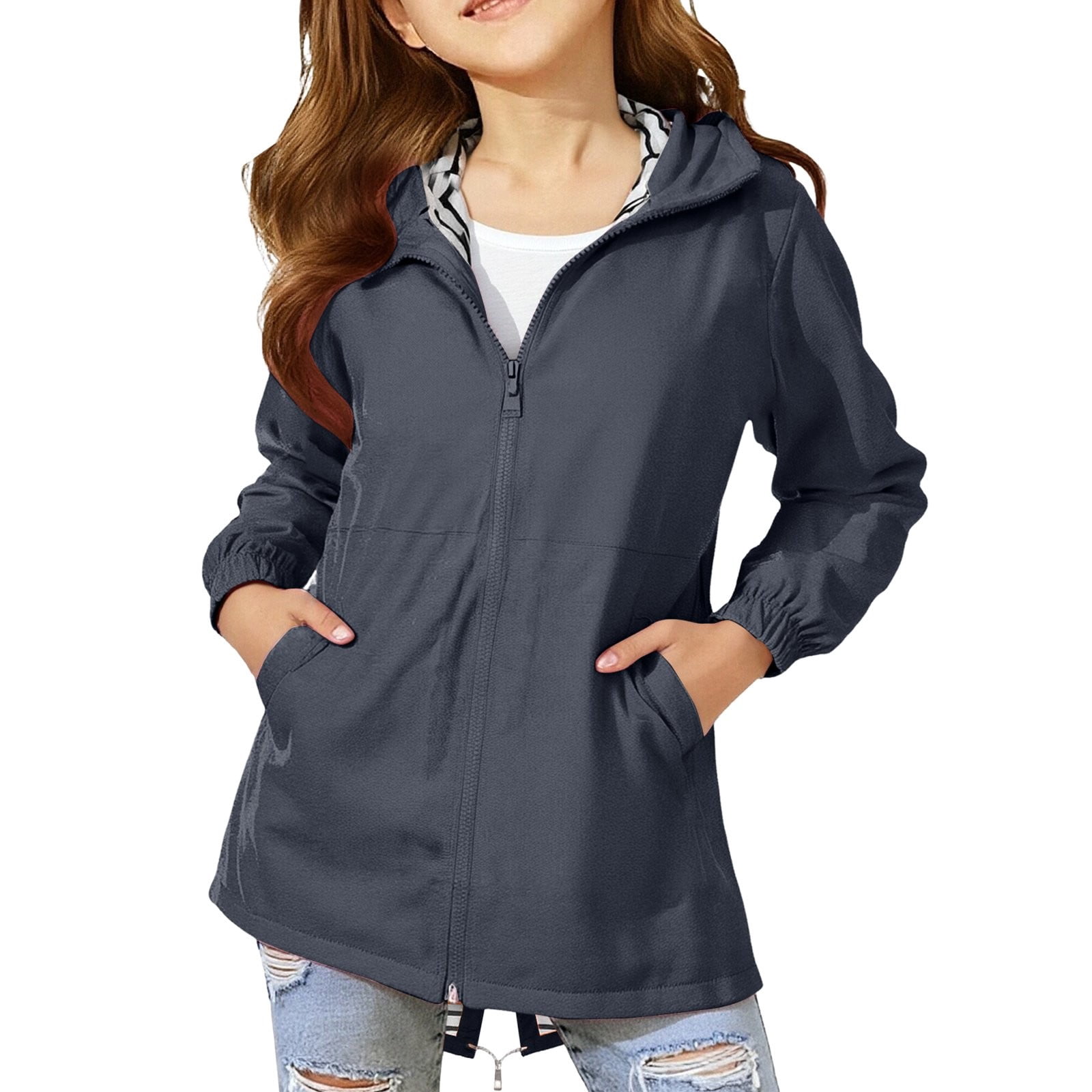 EnJoCho Teen Girls Lightweight Rain Jackets Zip up Waterproof Hooded ...