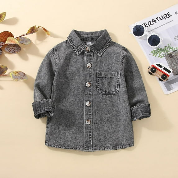 EnJoCho Toddler Boys Girls Denim Jacket Long Sleeve Shirt Coat Turn ...