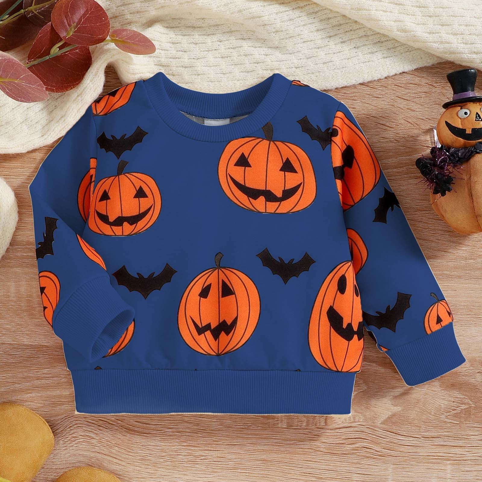 EnJoCho Toddler Boys Girls Halloween Pumpkin Print Long Sleeve Pullover Sweatshirt T-Shirt Top ...