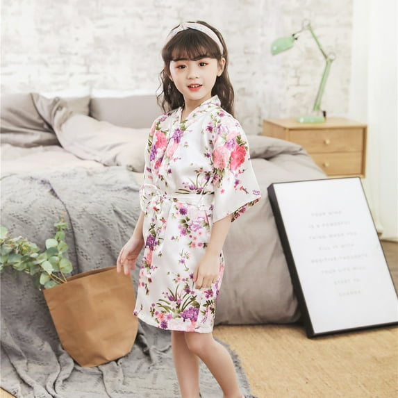 EnJoCho Toddler Girls Floral Bathrobe Silk Satin Robe Sleepwear Baby ...