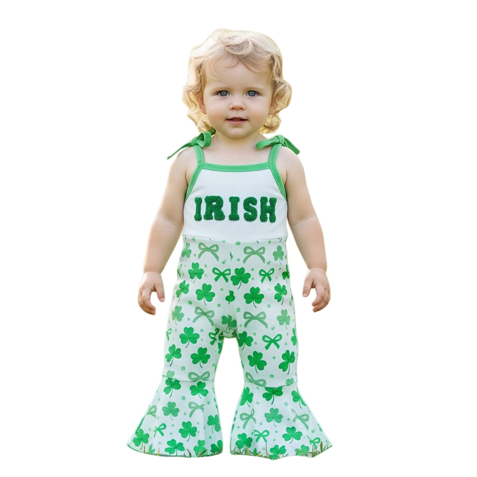 EnJoCho Toddler St Patric,ks Day 𝖱omper Ruffle Bell Bottom Overalls ...