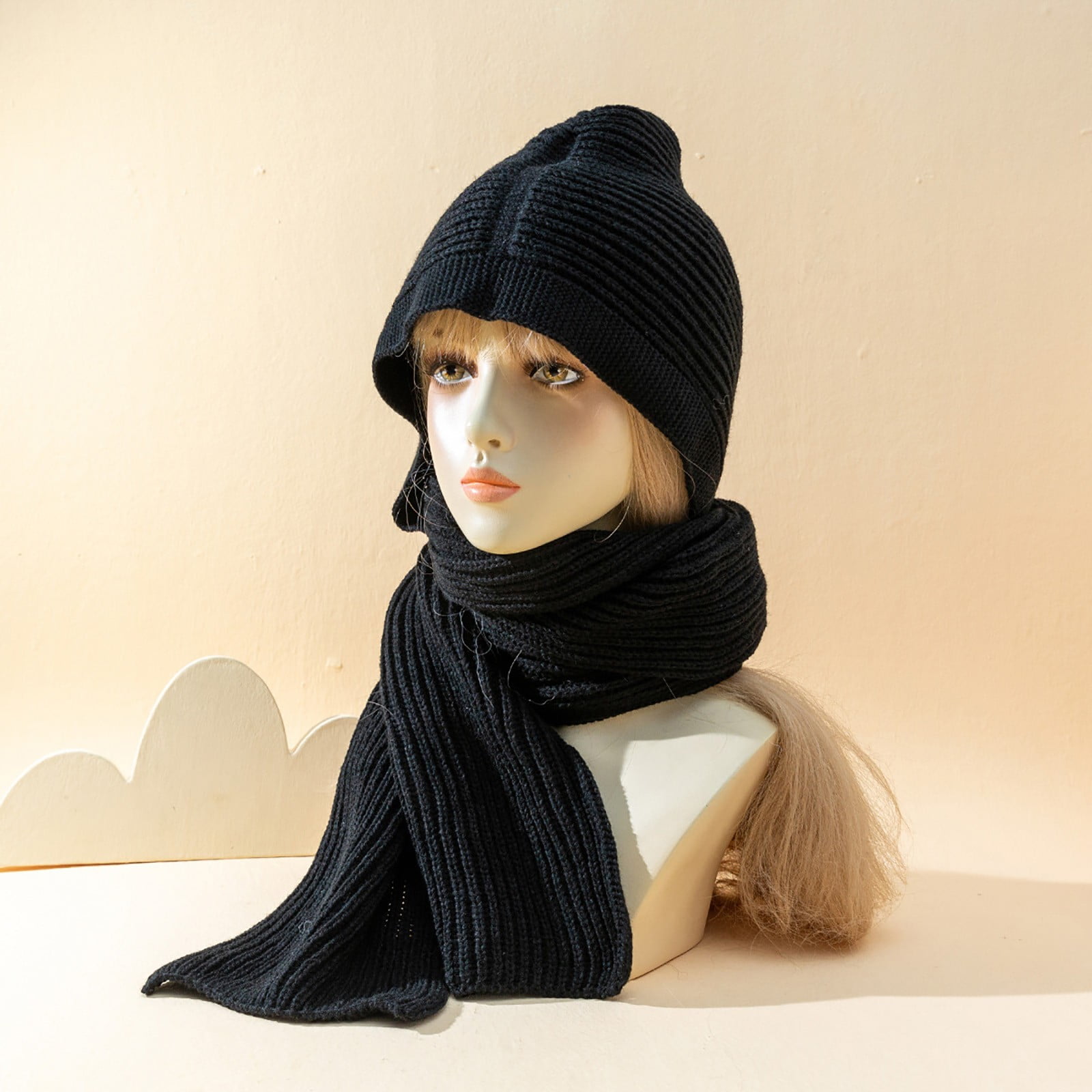 EnJoCho Winter Womens Thick Warm Knit Hooded Scarf Pullover Headscarf ...