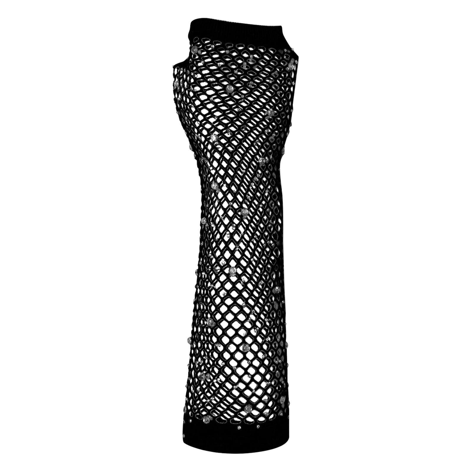 EnJoCho Women Fishnet Rhinestone Gloves Fingerless Kids Fish Net Arm ...