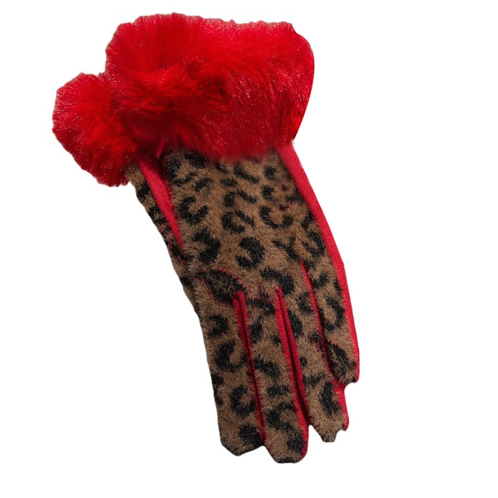 EnJoCho Womens Winter Leopard Print Plush Vegan Fur Cuffed Lined ...
