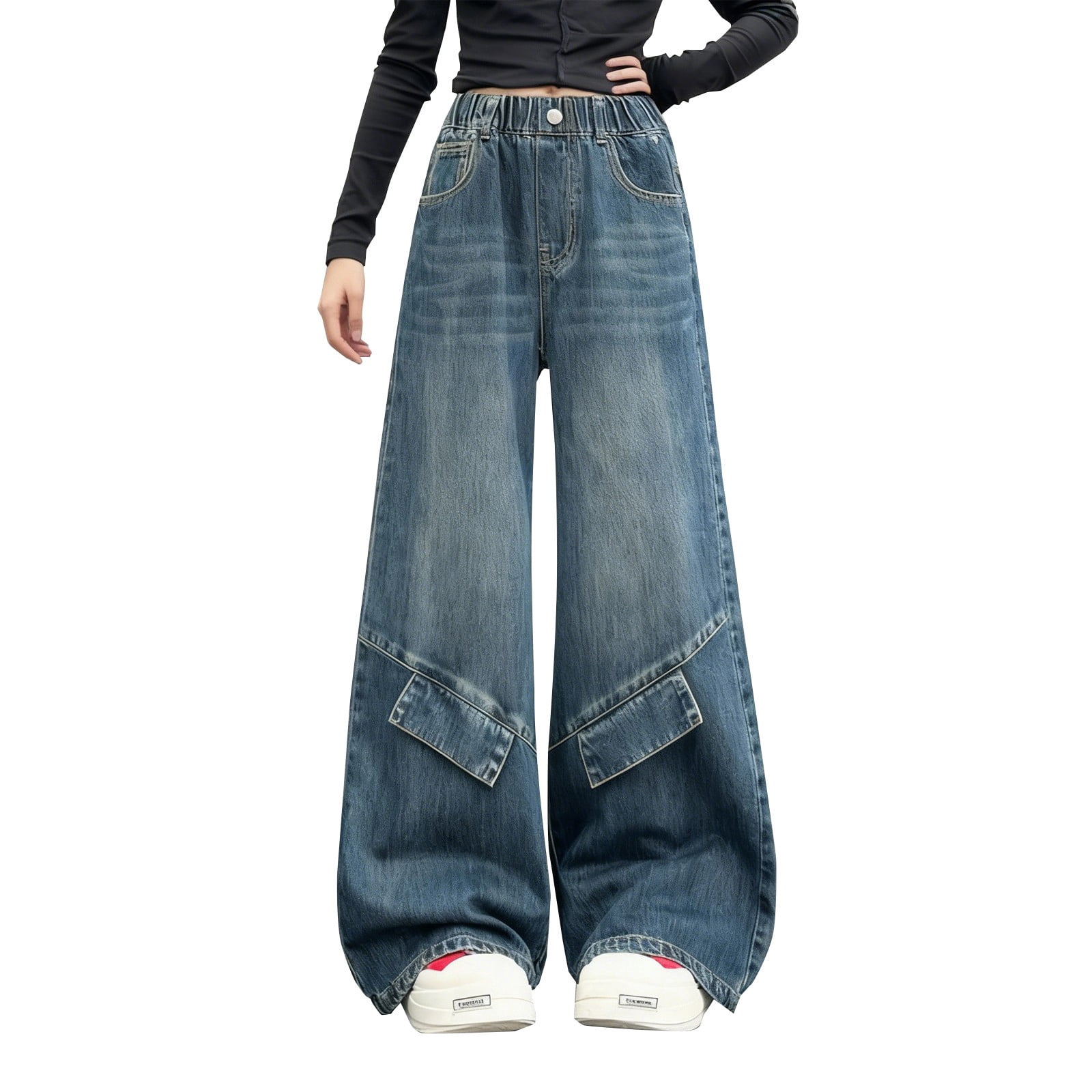EnJoCho Y2𝖪 Girls Baggy Jeans Loose Elastic High Waist Straight Leg ...