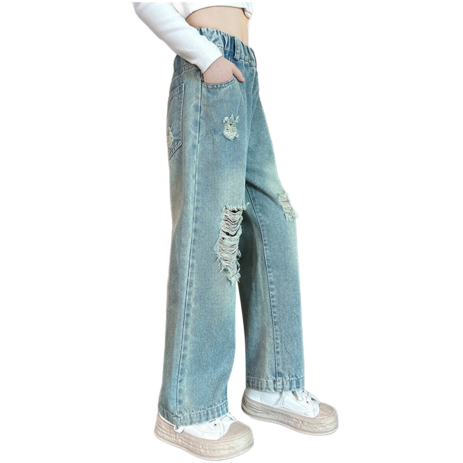 EnJoCho Youth Wide Leg Denim Trousers Girls' Loose Fit Denim Pants ...