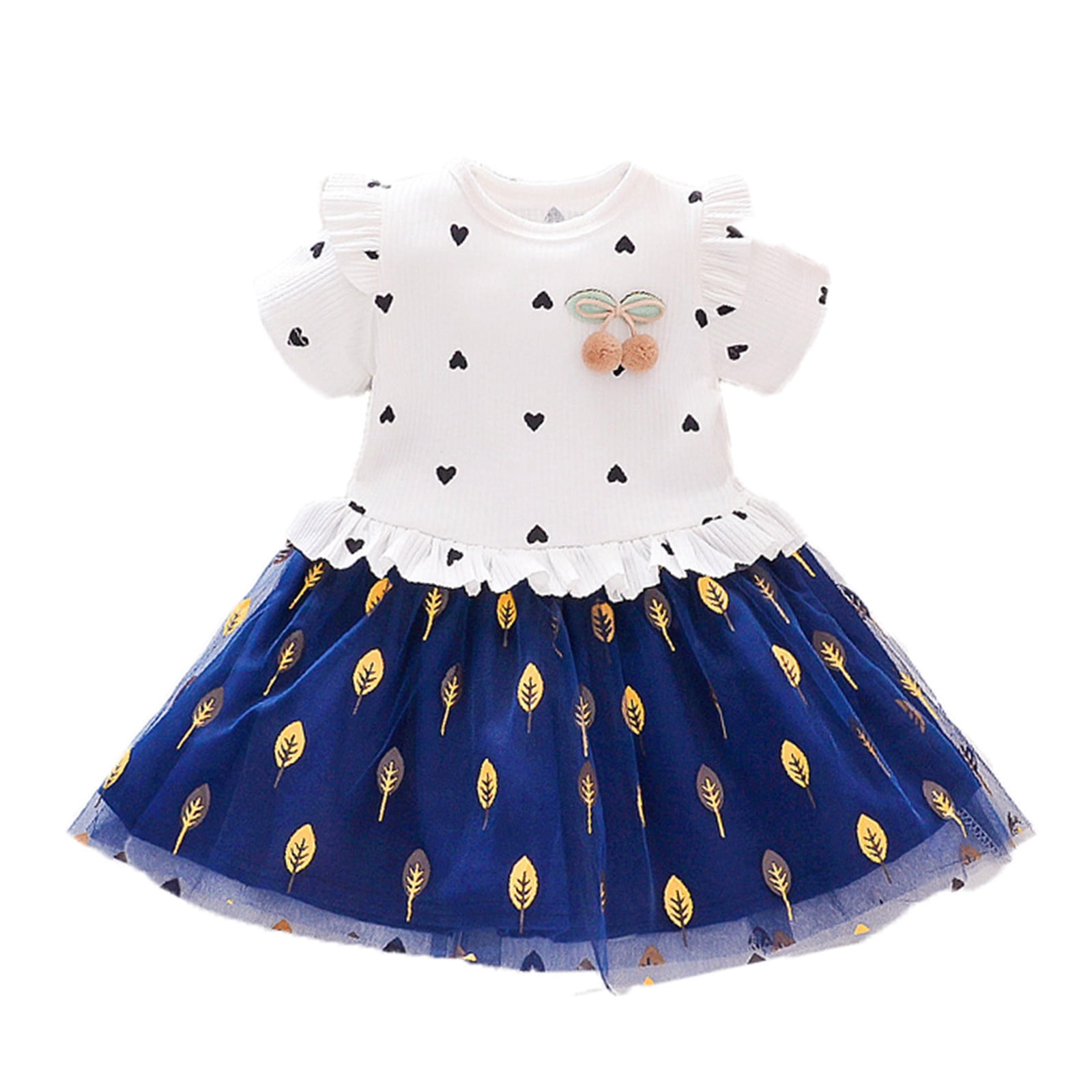 EnJoCho toddler Kids Dress Girls Floral Short Sleeves Tulle Ball Gown ...