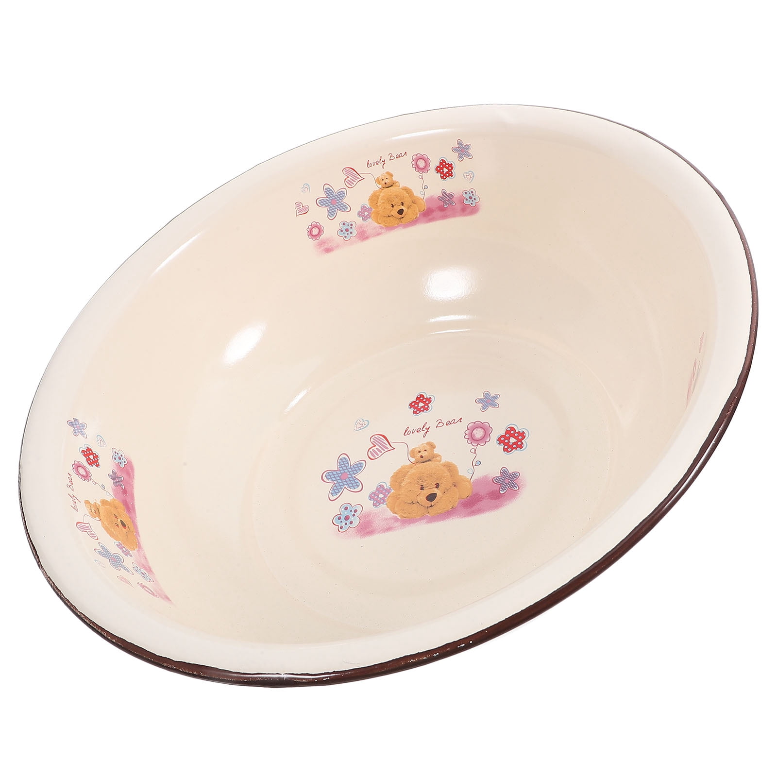 Hytrove Enameled Wash Basin Round Beige Kitchen Supplies Storage Holder ...