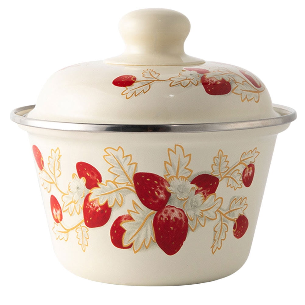 Enamel Basin Household with Lid Thickened Old-fashioned Kitchen Lard ...