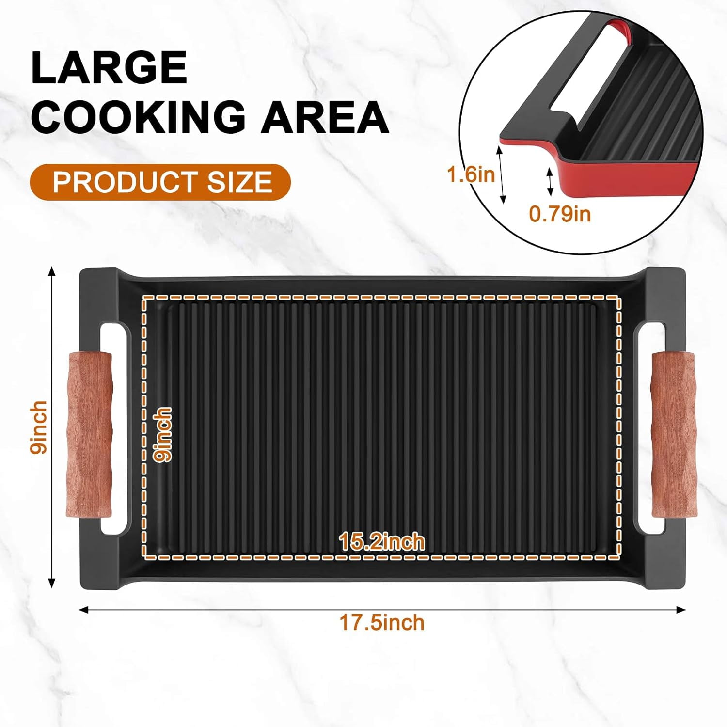 Enamel Cast Iron Grill/Griddle Pan with Non-Stick Coating & Grease ...