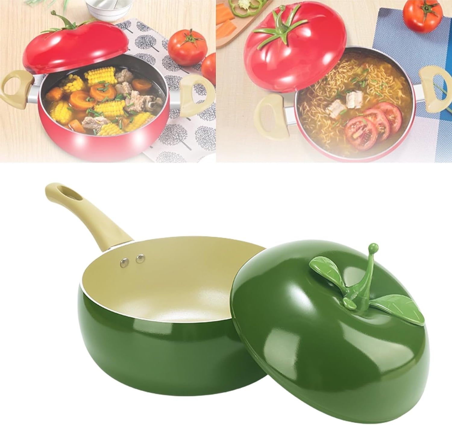 Enamel Cast Iron Stock Pot Tomato Cocotte, Nonstick Soup Pot Pasta Can, Cute Vegetable Shape ...