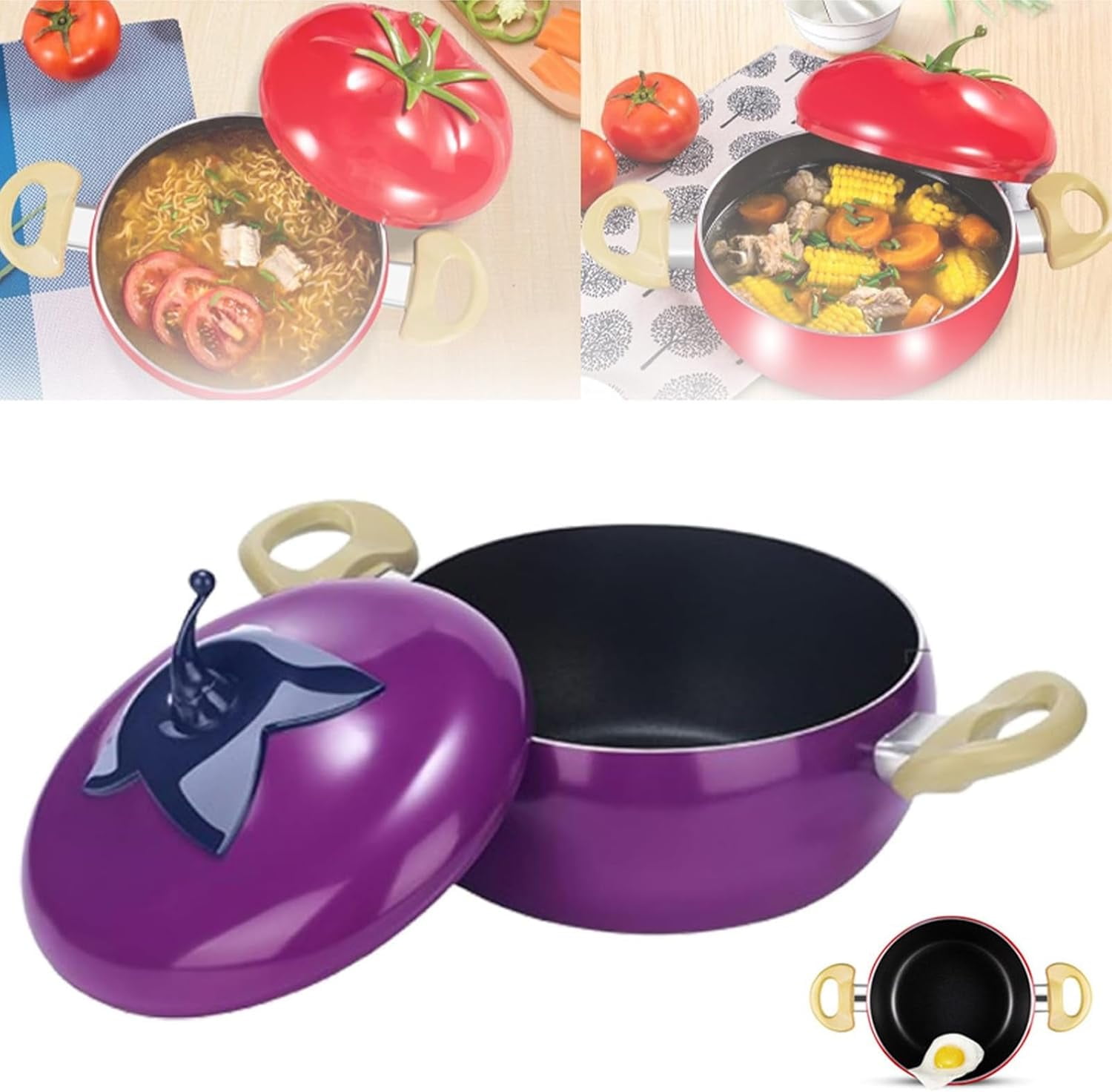 Enamel Cast Iron Stock Pot Tomato Cocotte, Nonstick Soup Tomato Shaped ...