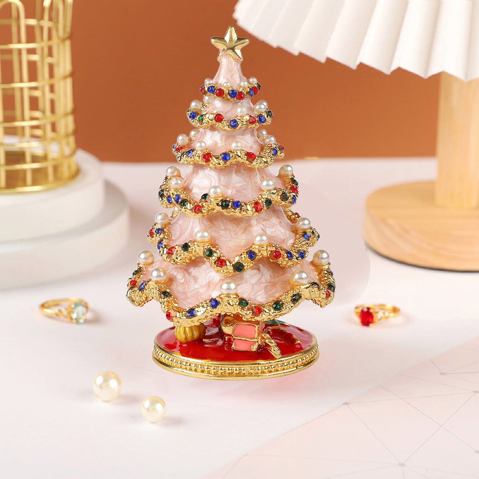 Enamel Christmas Tree Trinket Box - Hand Painted Hinged Jewelry ...