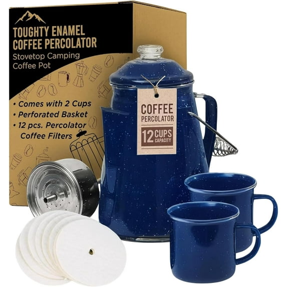 Enamel Coffee Percolator – 12-Cup Stovetop Camping Coffee Pot for Open ...