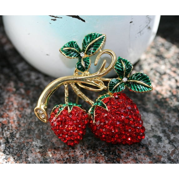 Just Love Jewels Crystal Strawberry Brooch and Pendant, Fruit Ruby Red ...