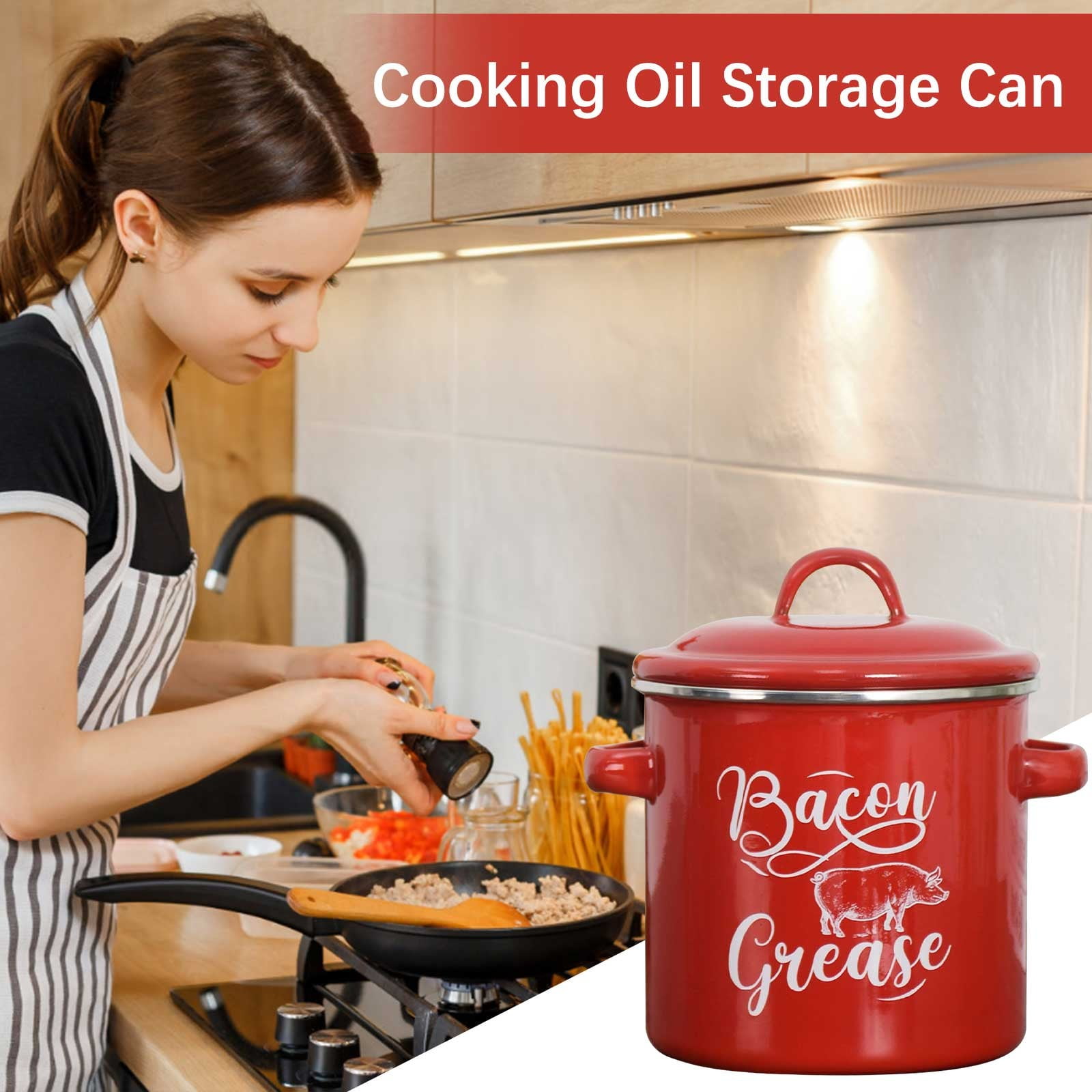 Enamel Lard Jar | Airtight Lid Design | Double Handles for Easy Carry ...