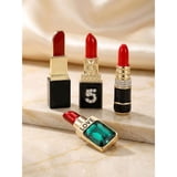 Enamel Lipstick Brooch In Color 5111 - Goldtone & Black With Emerald ...