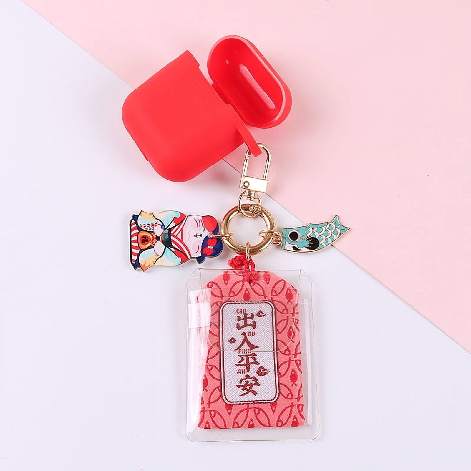 Enamel Lucky Cat Keychain with Koi Charm, Koi with Money Bag Charm ...