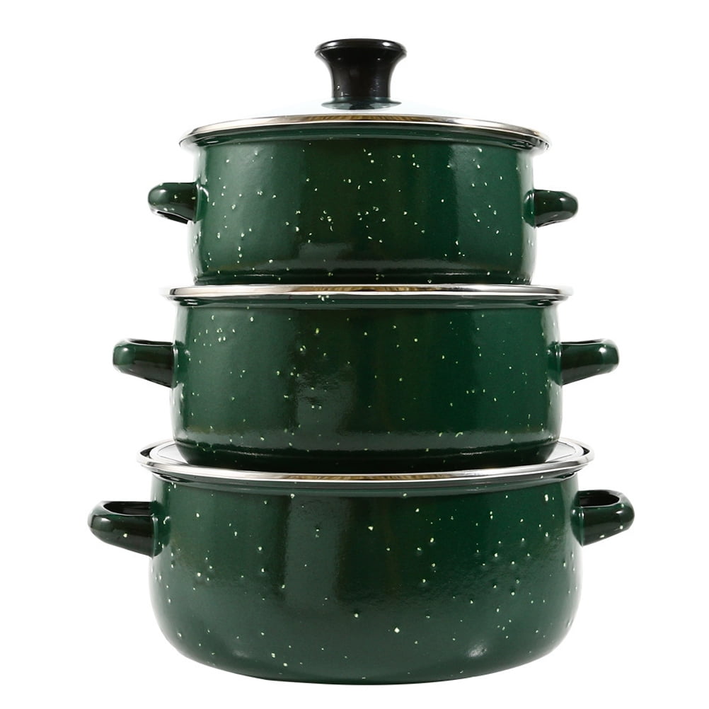 Enamel Mini Stew Pot Set Including Double Handle Ramen Pot and Flat ...